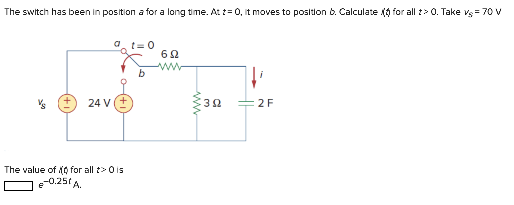Solved The switch has been in position a for a long time. At | Chegg.com