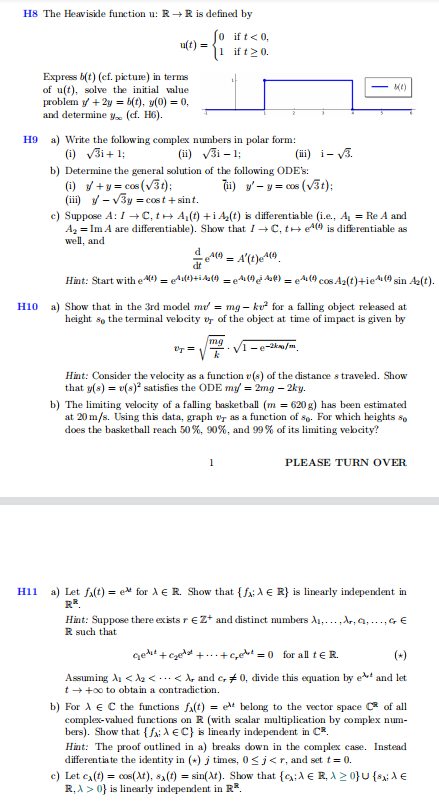 Solved = {i H8 The Heaviside function u: R+R is defined by | Chegg.com