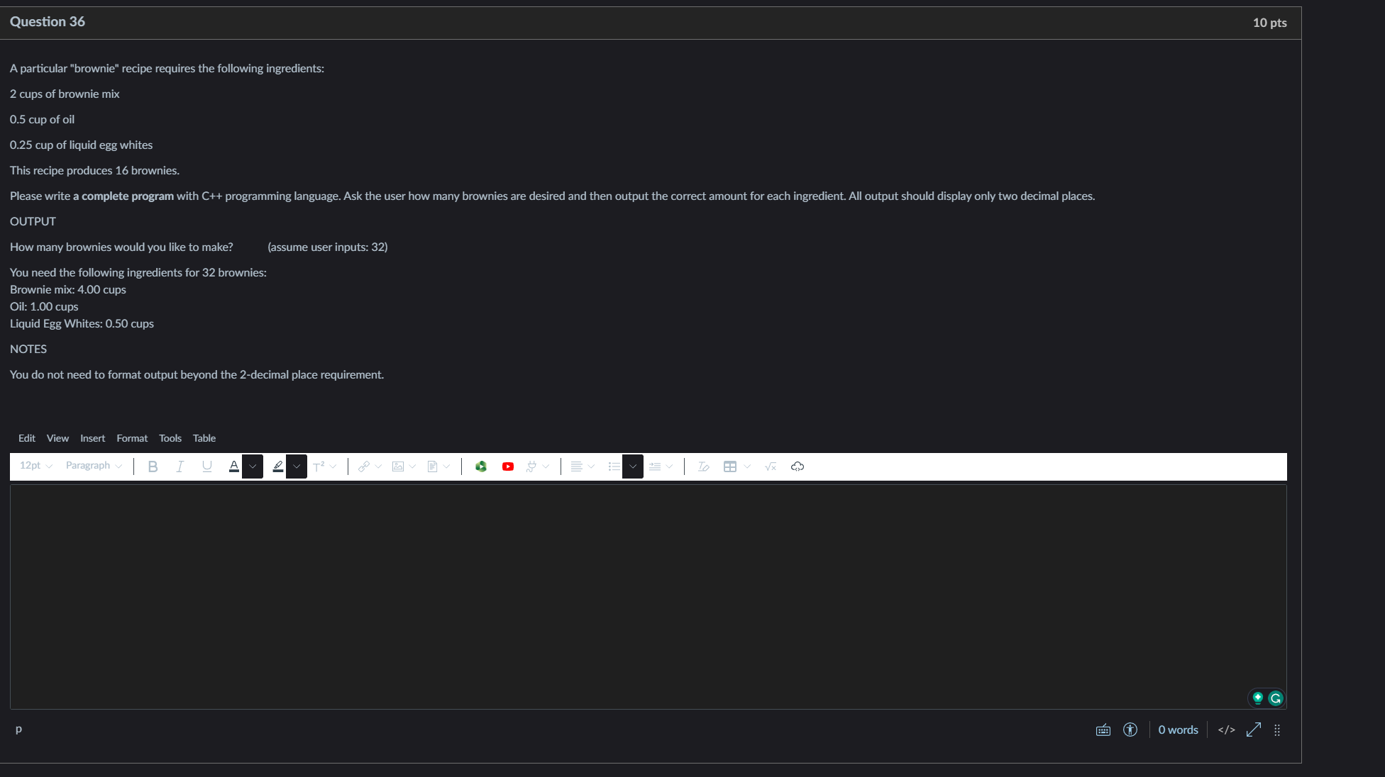 Solved A particular "brownie" recipe requires the following | Chegg.com