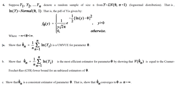 Solved 6. Suppose Y1,Y2,…Yn denote a random sample of size n | Chegg.com