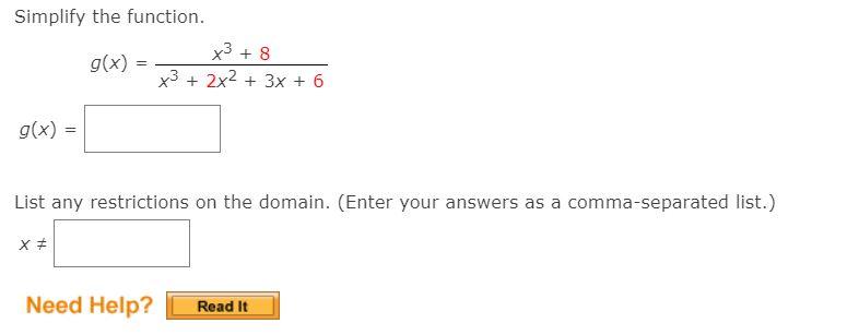 Solved Simplify The Function X3 8 G X X3 2x2 3x 6