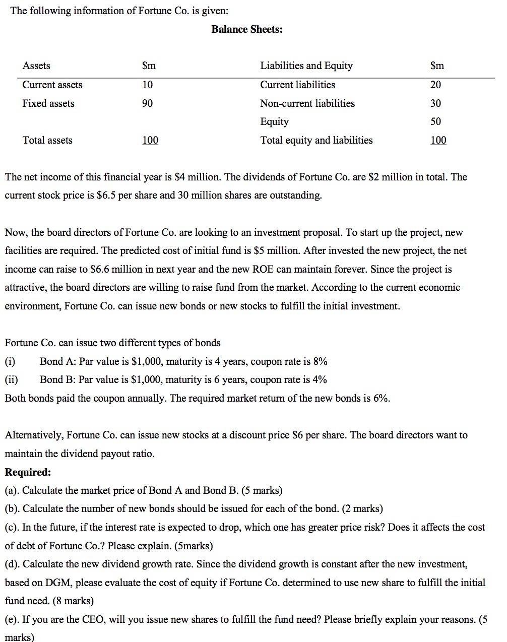 Solved The following information of Fortune Co. is given: | Chegg.com