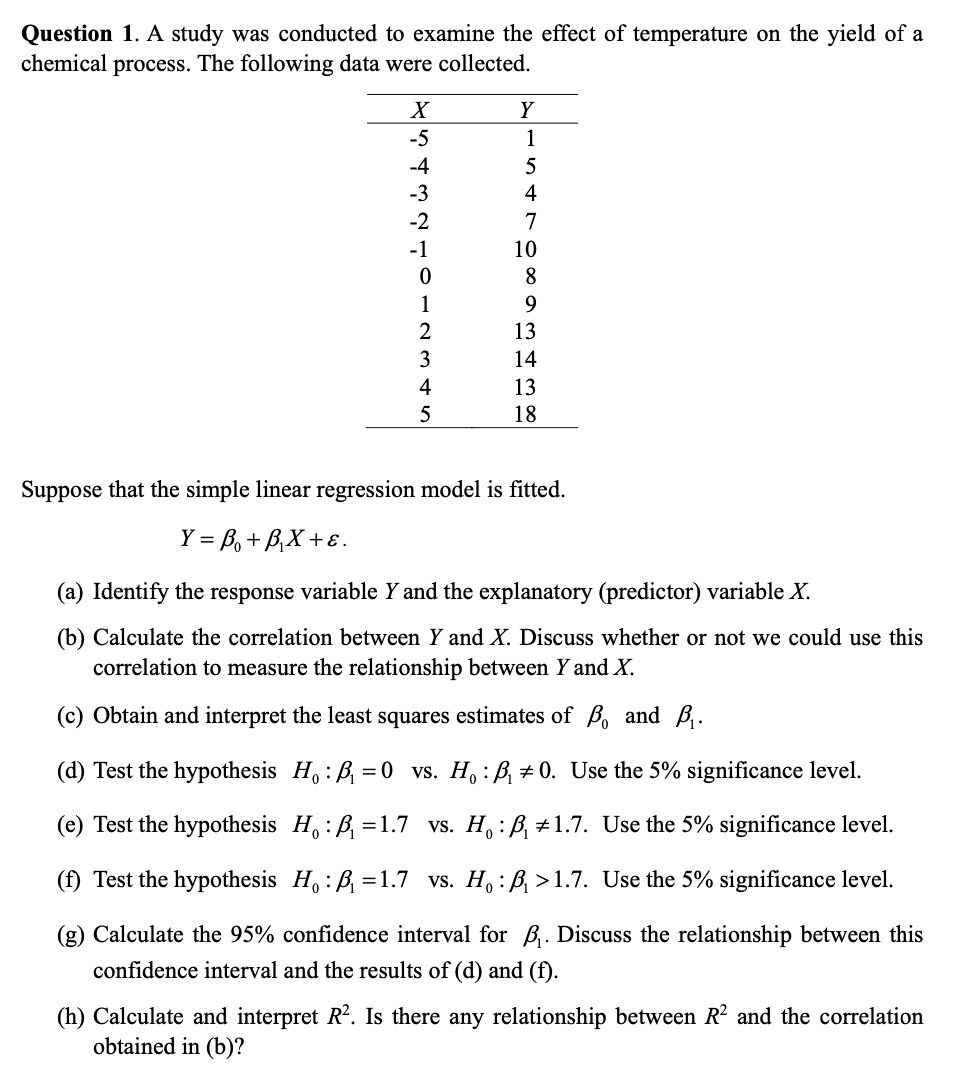Solved Question 1. A study was conducted to examine the | Chegg.com