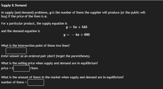 Solved Supply \& Demand In supply (and demand) problems, y | Chegg.com