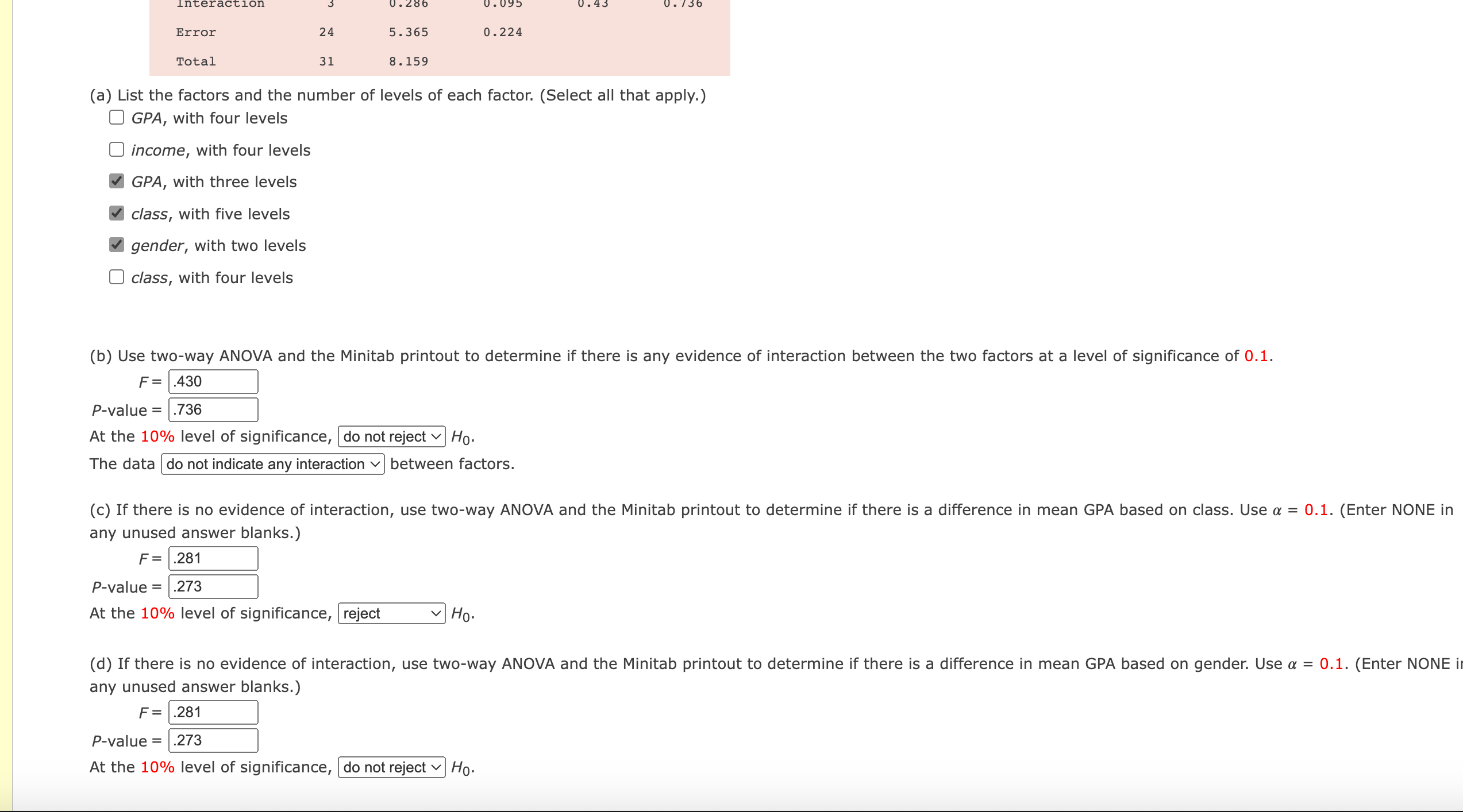 Solved (a) List the factors and the number of levels of each | Chegg.com