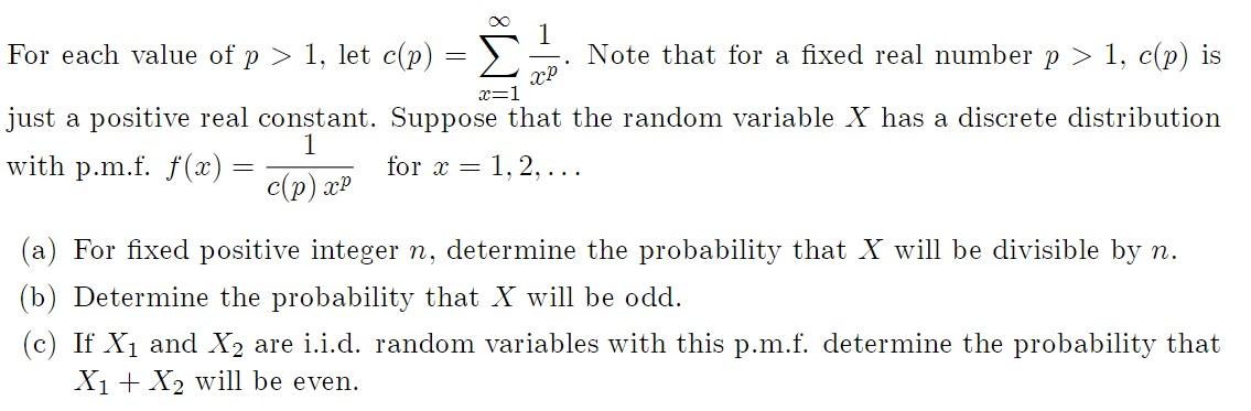 Solved For each value of p > 1, let cp) Σ - Note that for a | Chegg.com
