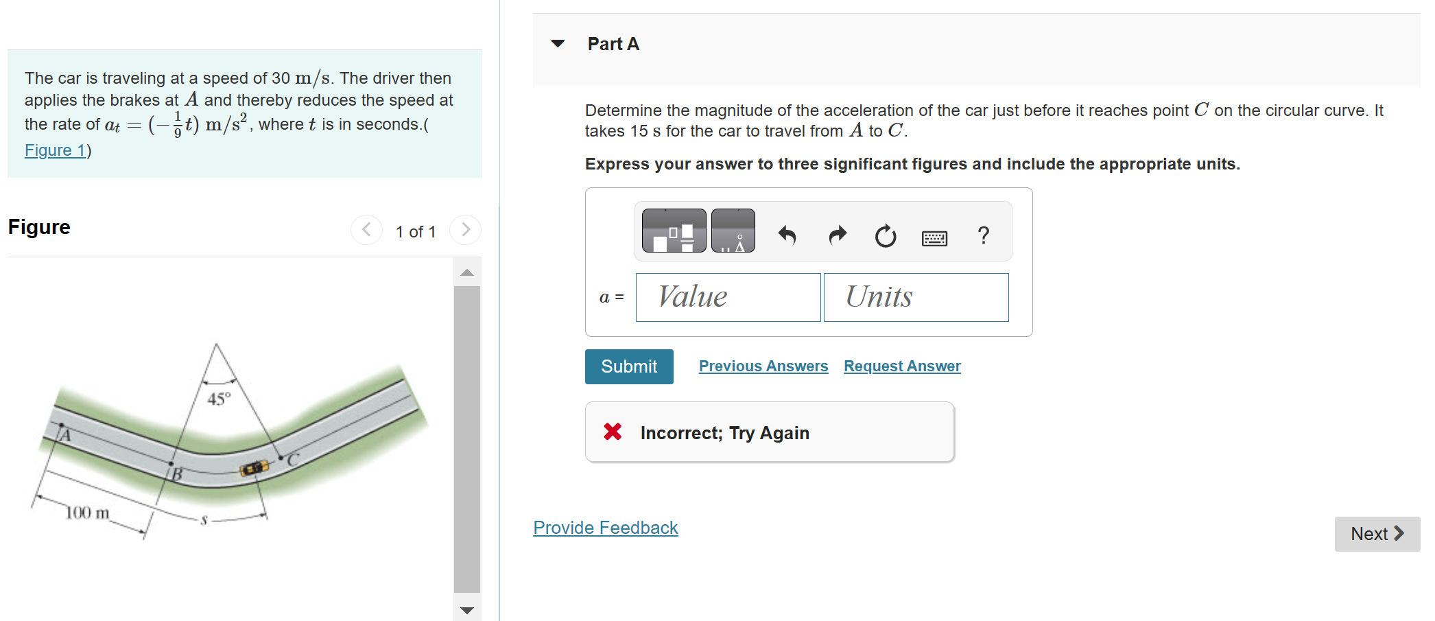 Solved The car is traveling at a speed of 30 m/s. The driver | Chegg.com