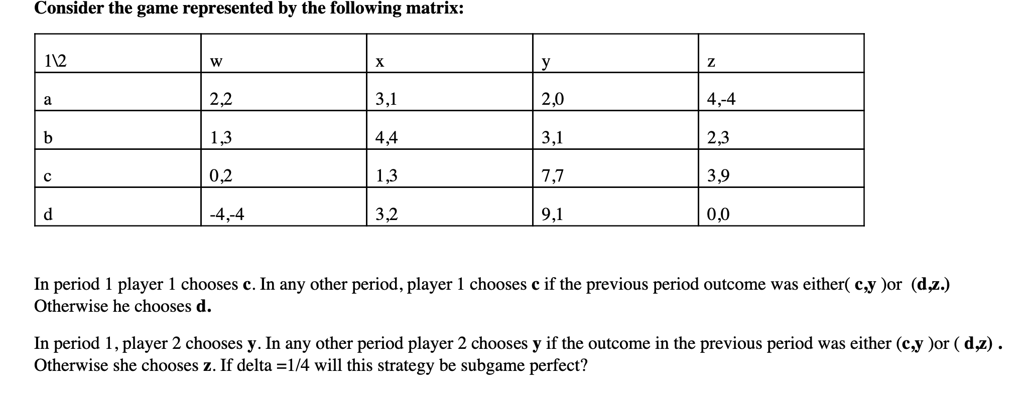 Solved Consider the game represented by the following | Chegg.com