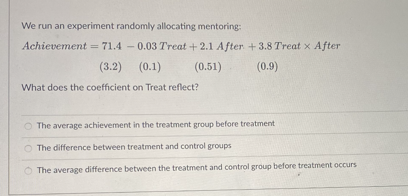 We run an experiment randomly allocating mentoring: | Chegg.com