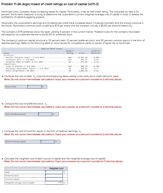 Solved Problem 11-24 (Algo) Changes in costs and weighted | Chegg.com