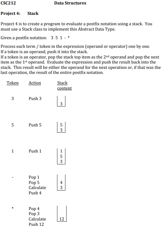 Solved CSC212 Data Structures Project 4: Stack Project 4 is | Chegg.com
