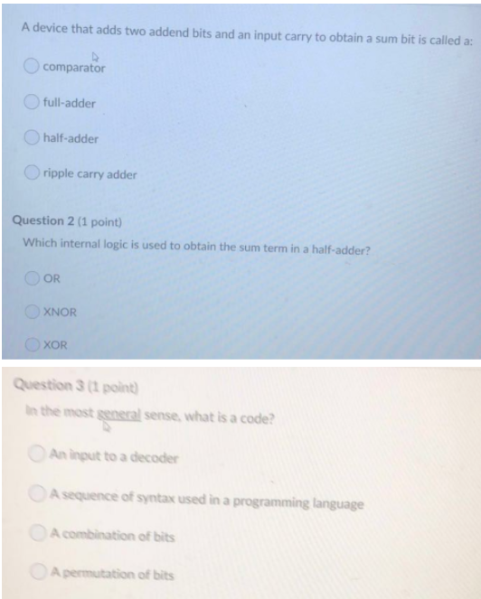 Solved A device that adds two addend bits and an input carry | Chegg.com