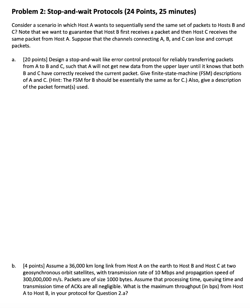 Problem 2: Stop-and-wait Protocols (24 points, 25 | Chegg.com