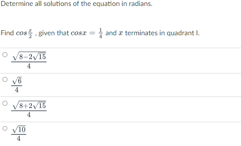 Solved Determine all solutions of the equation in radians. | Chegg.com