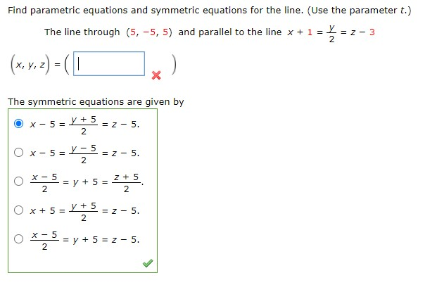 Solved Find parametric equations and symmetric equations for | Chegg.com
