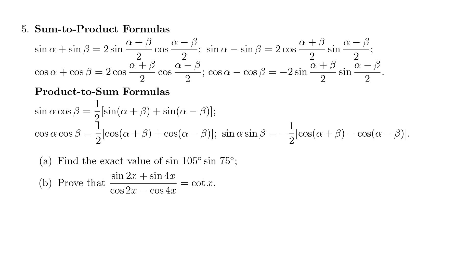 Solved 5. Sum-to-Product Formulas | Chegg.com