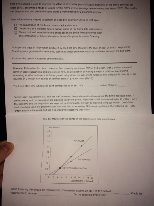 Solved EBIT-EPS analysis is used to examine the effect of | Chegg.com