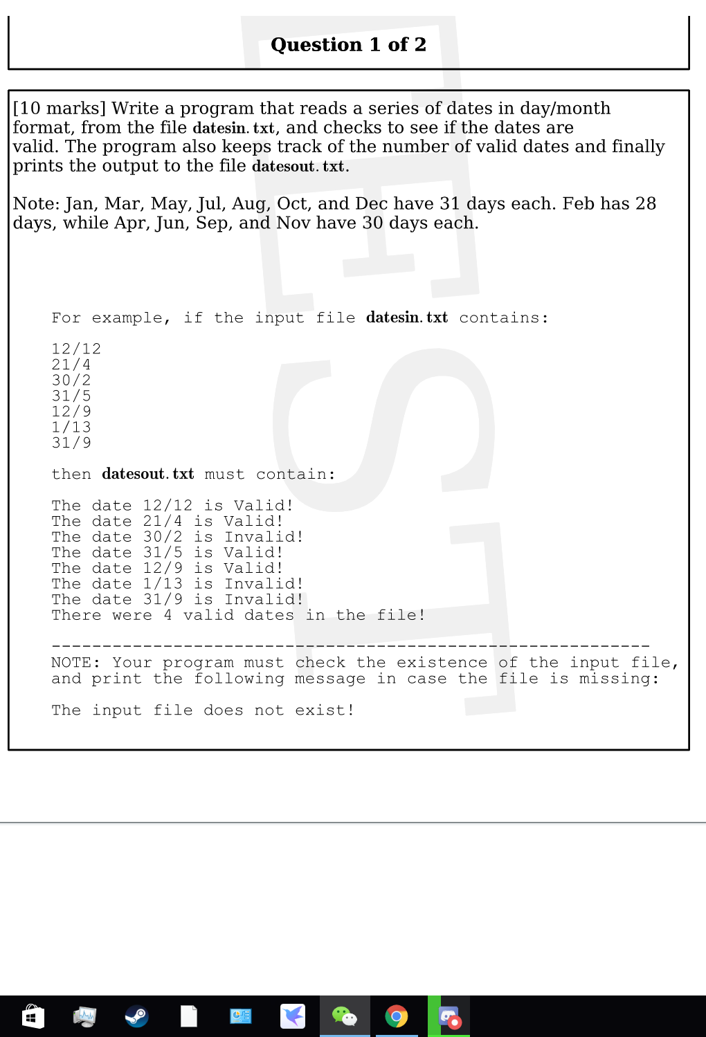 Solved Question 1 of 2 [10 marks] Write a program that reads | Chegg.com
