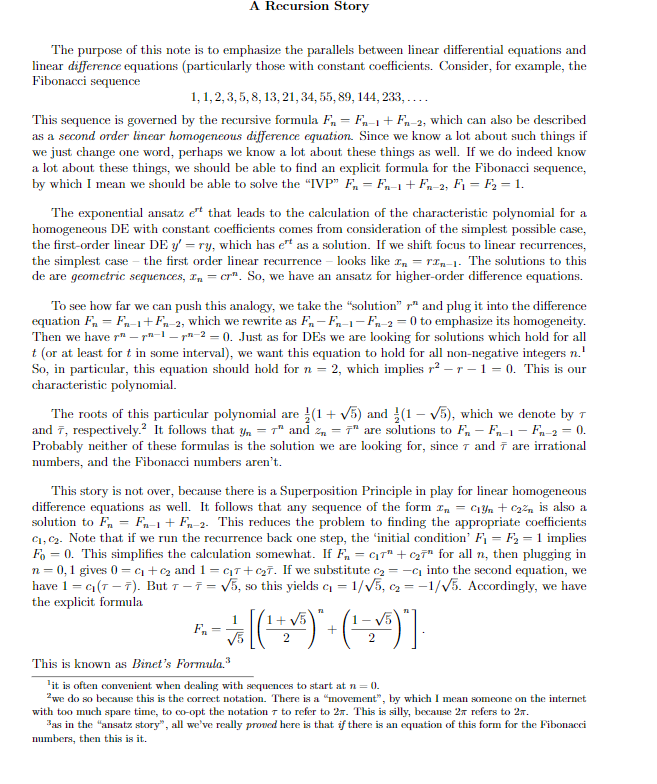 Solved A Recursion Story The purpose of this note is to | Chegg.com