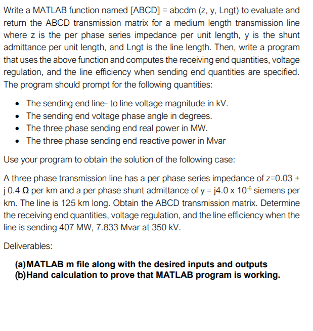 Solved Write A Matlab Function Named Abcd Abcdm Z Y 