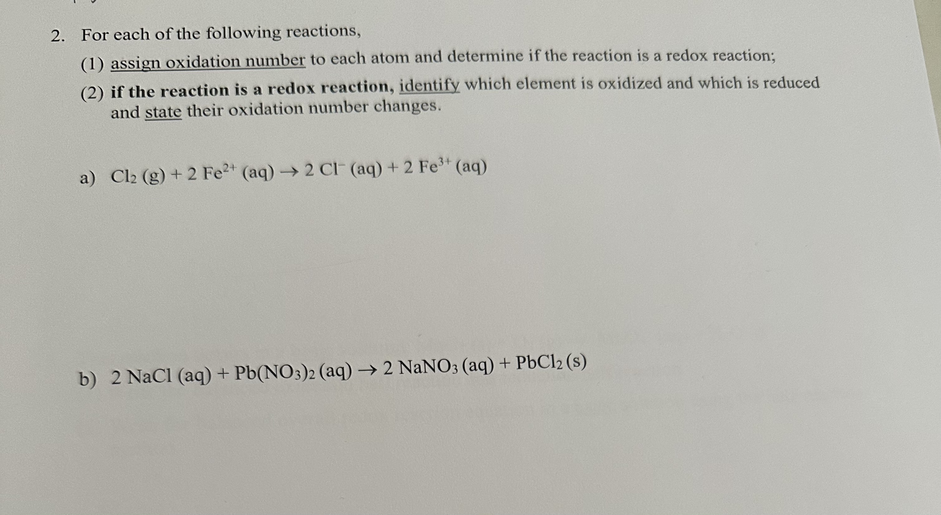 Solved 2. For each of the following reactions, (1) assign | Chegg.com