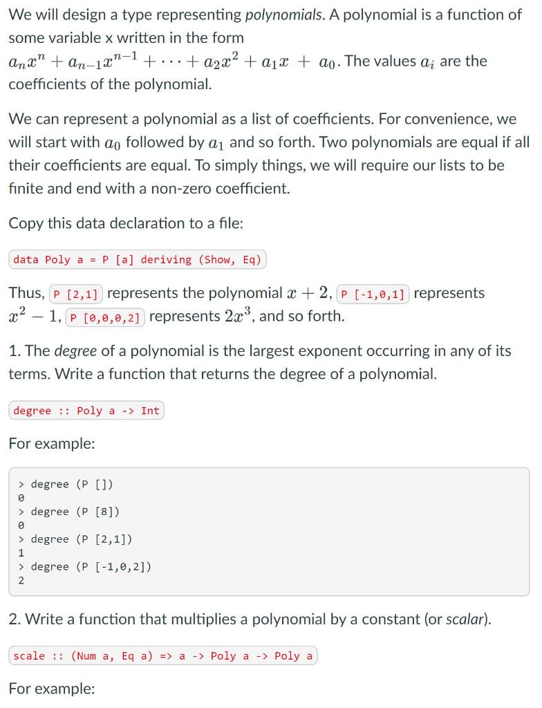 We will design a type representing polynomials. A | Chegg.com