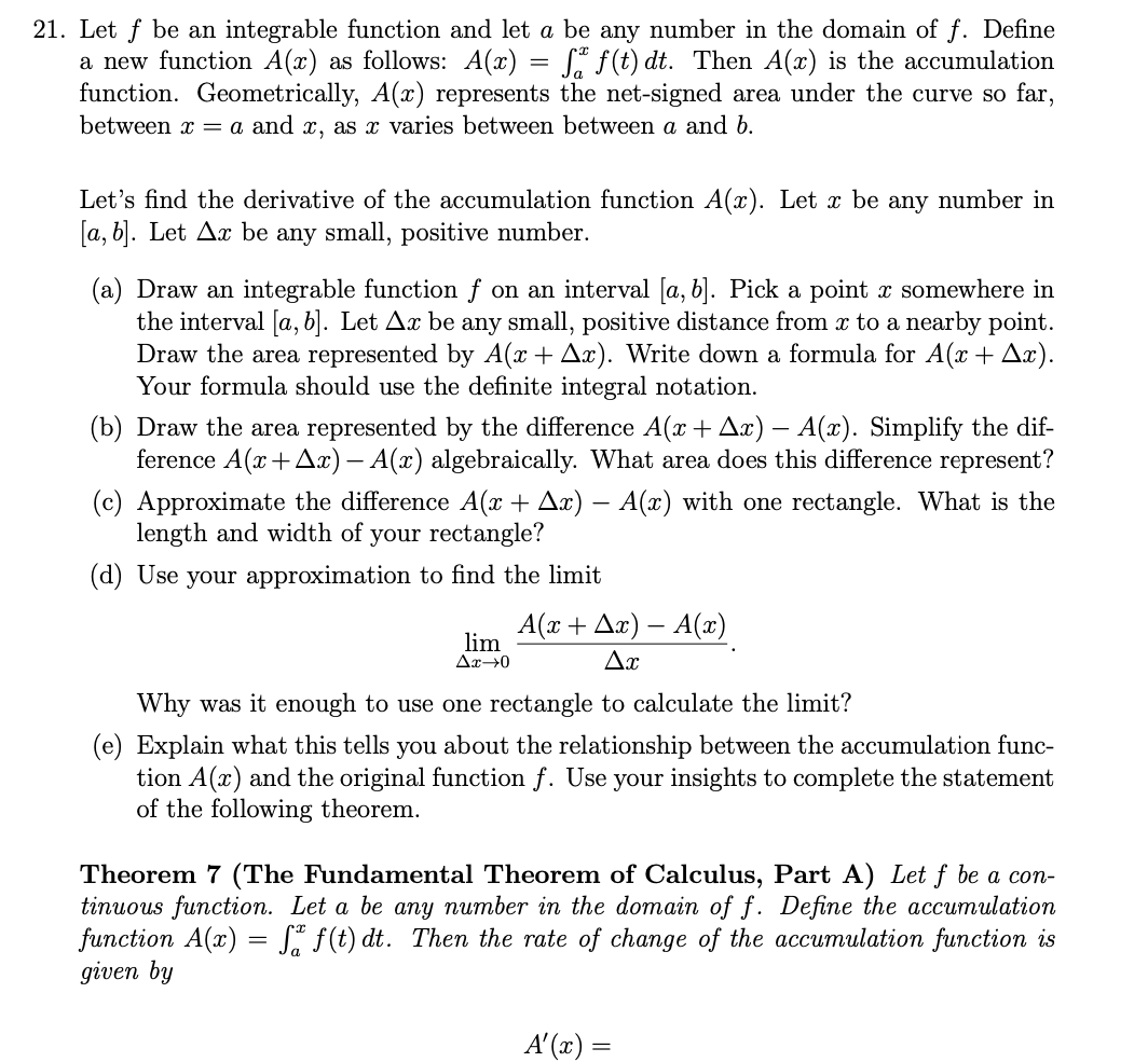 Solved a new function A(x) as follows: A(x)=∫axf(t)dt. Then | Chegg.com