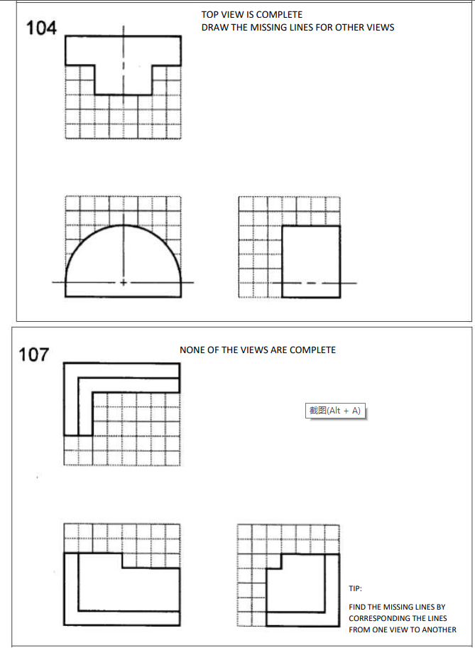 2) Missing Lines Complete the given views, including | Chegg.com