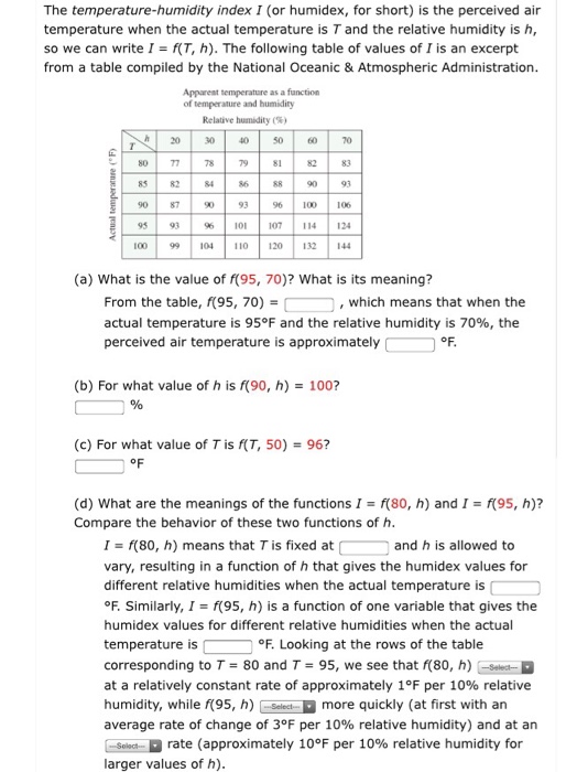 Solved The temperature-humidity index I (or humidex, for | Chegg.com