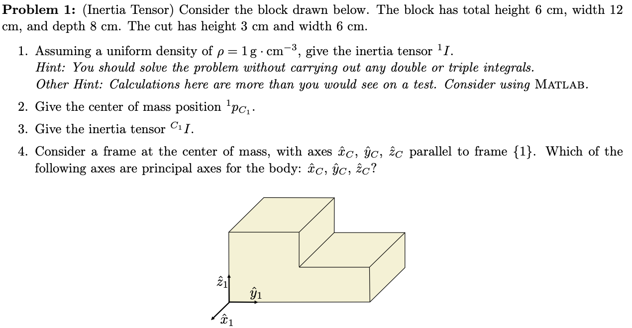 Problem 1: (Inertia Tensor) Consider the block drawn | Chegg.com