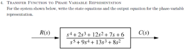 Solved Transfer Function To Phase Variable Representation