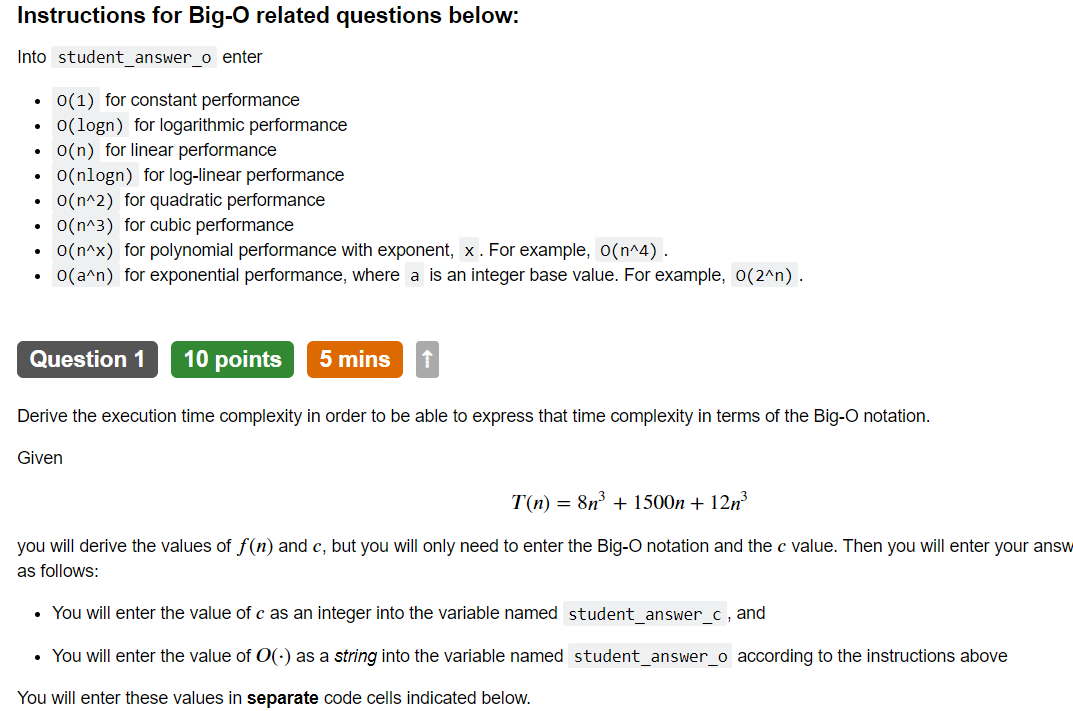 Solved Instructions for Big-o related questions below: Into | Chegg.com