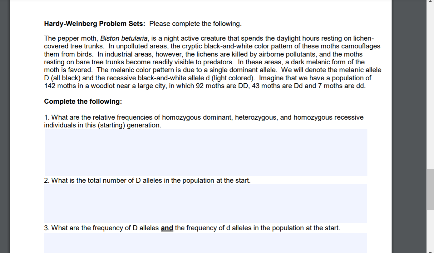 Solved Hardy-Weinberg Problem Sets: Please complete the | Chegg.com