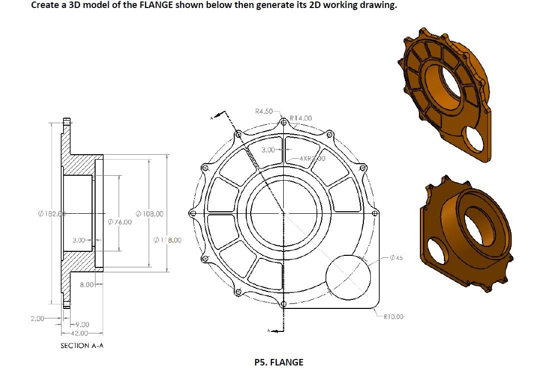 Create a 3D model of the FLANGE shown below then | Chegg.com