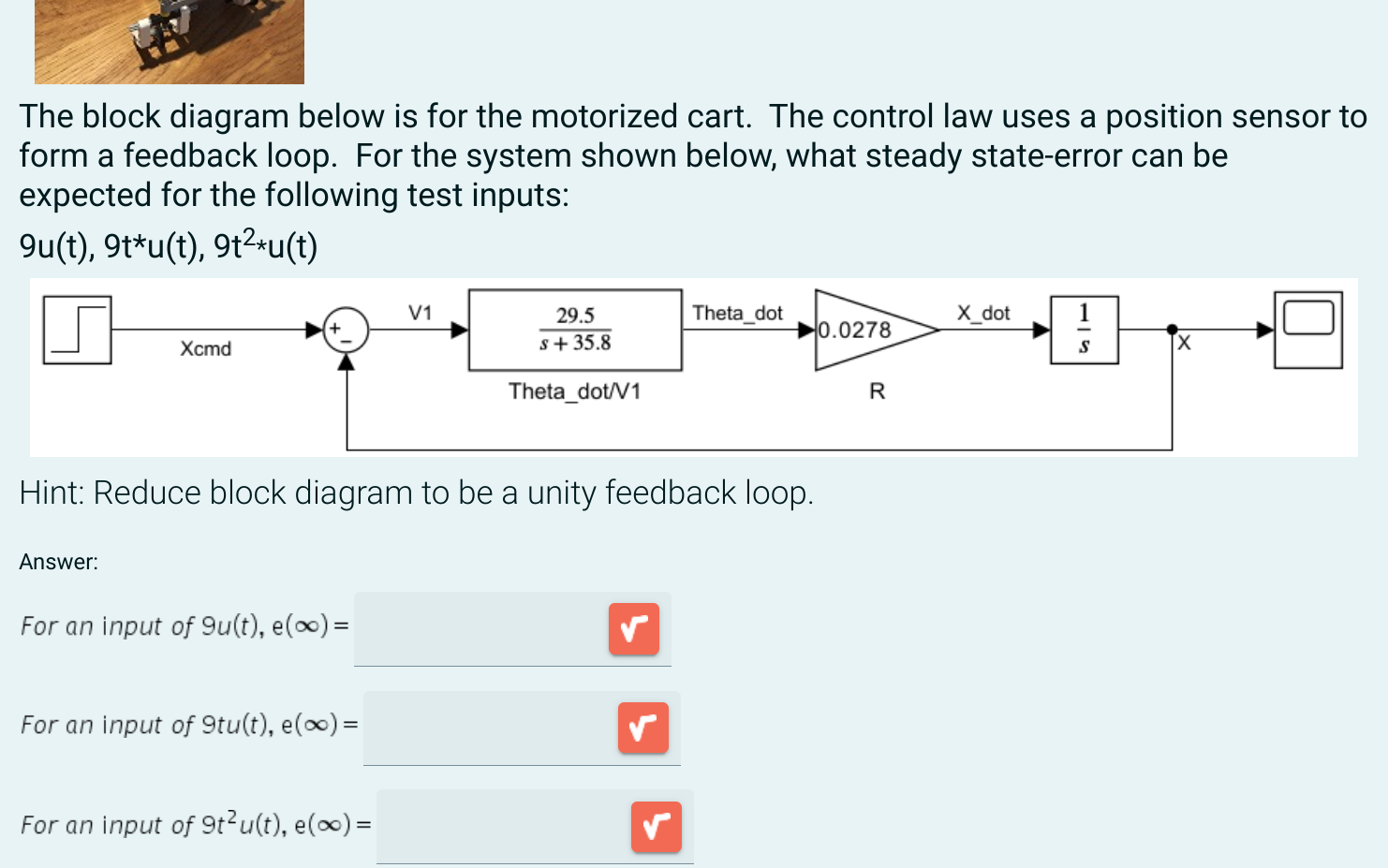 Solved The block diagram below is for the motorized cart. | Chegg.com
