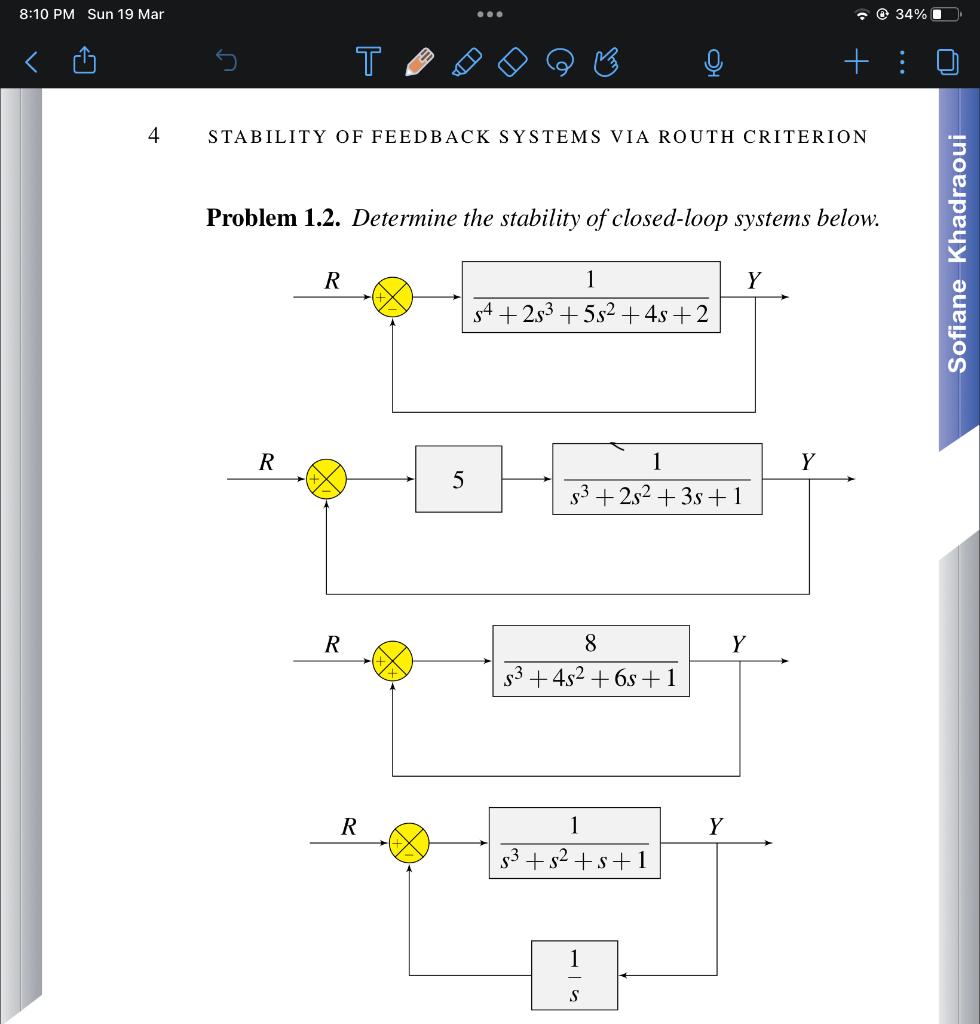 Solved STABILITY OF FEEDBACK SYSTEMS VIA ROUTH CRITERION | Chegg.com