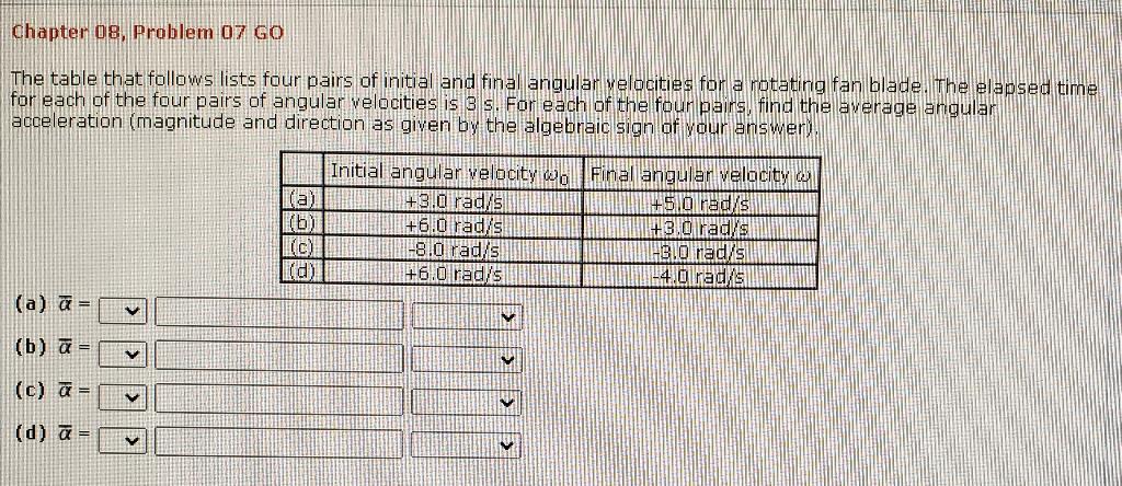 Solved Chapter 08, Problem 07 GO The table that follows | Chegg.com