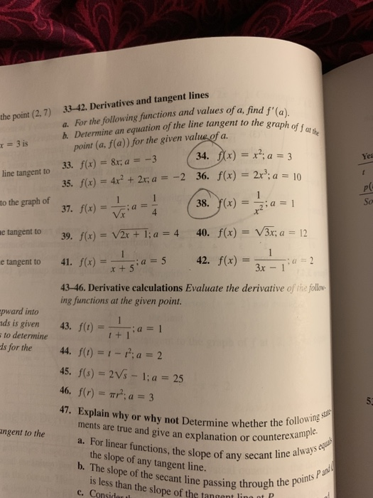 Solved 33-42. Derivatives and tangent lines a. For the | Chegg.com