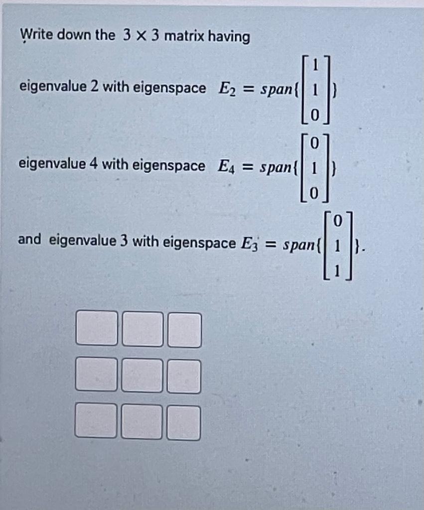 Solved Write down the 3 x 3 matrix having eigenvalue 2 with | Chegg.com