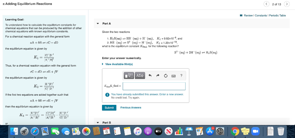 Solved + Adding Equilibrium Reactions II Review | Chegg.com