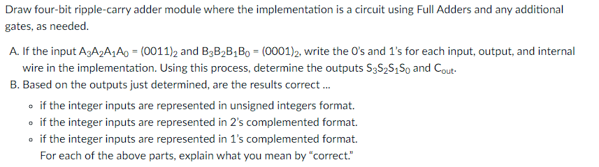 Solved Draw four-bit ripple-carry adder module where the | Chegg.com