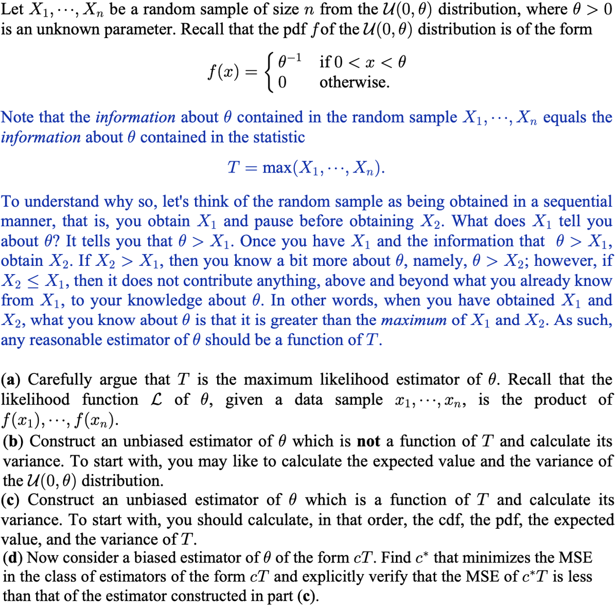 Solved Let x1,cdots,xn ﻿be a random sample of size n ﻿from | Chegg.com