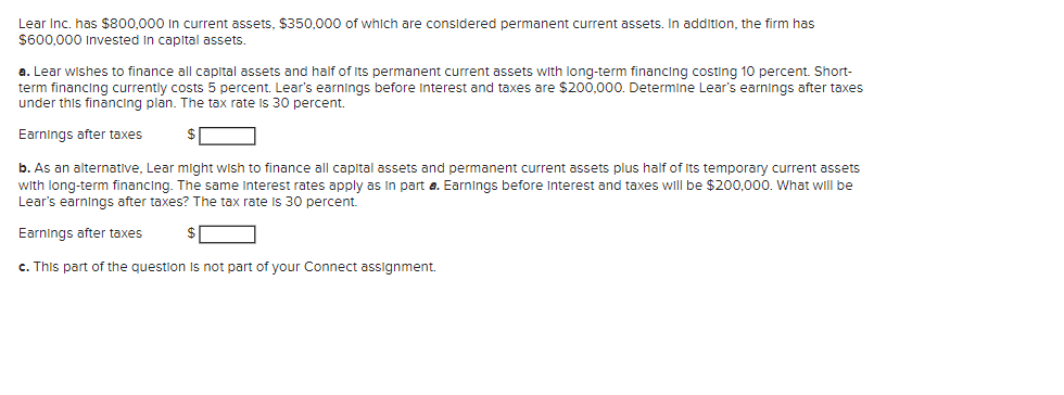 Solved Lear Inc. has $800,000 in current assets, $350,000 of | Chegg.com