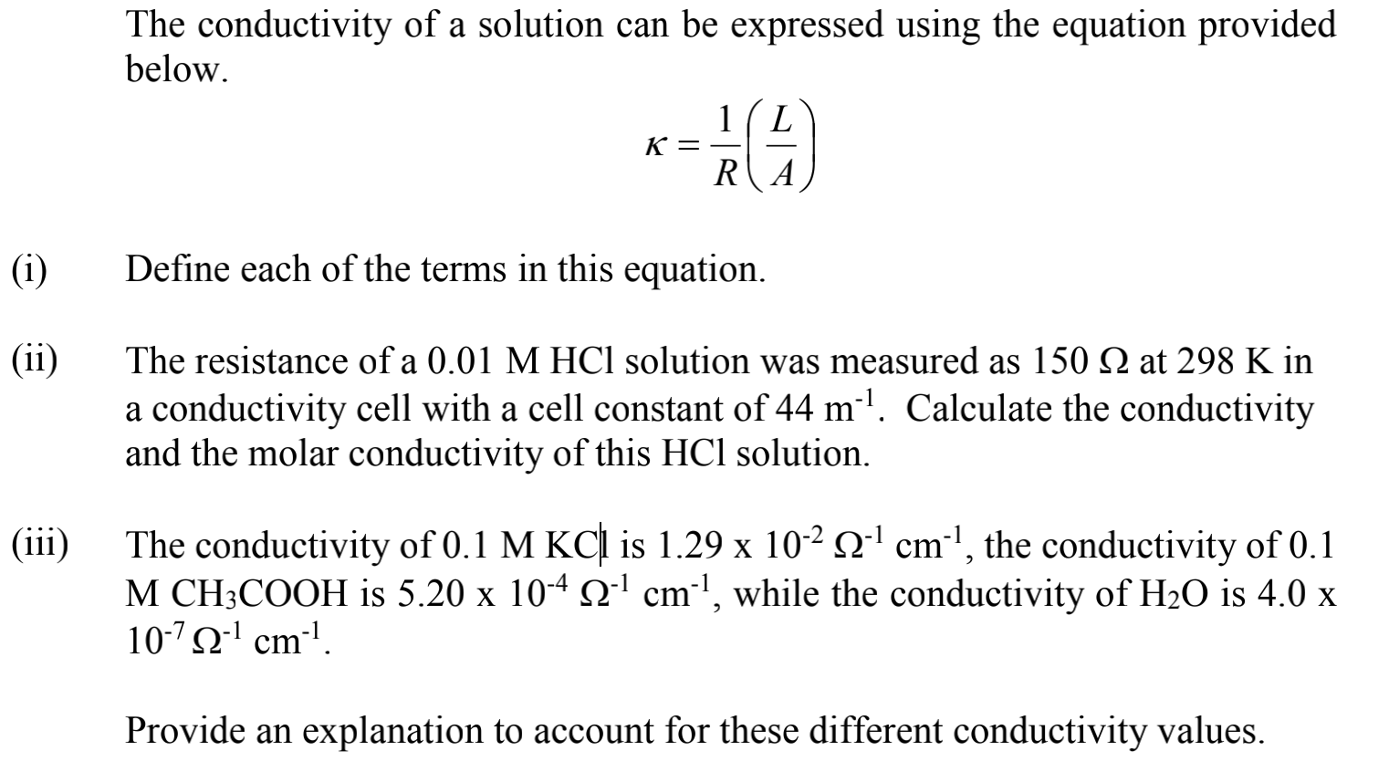 Solved The conductivity of a solution can be expressed using | Chegg.com