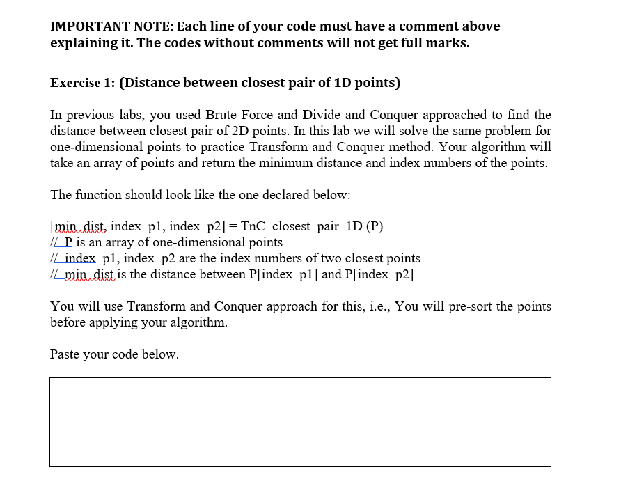 IMPORTANT NOTE: Each line of your code must have a | Chegg.com
