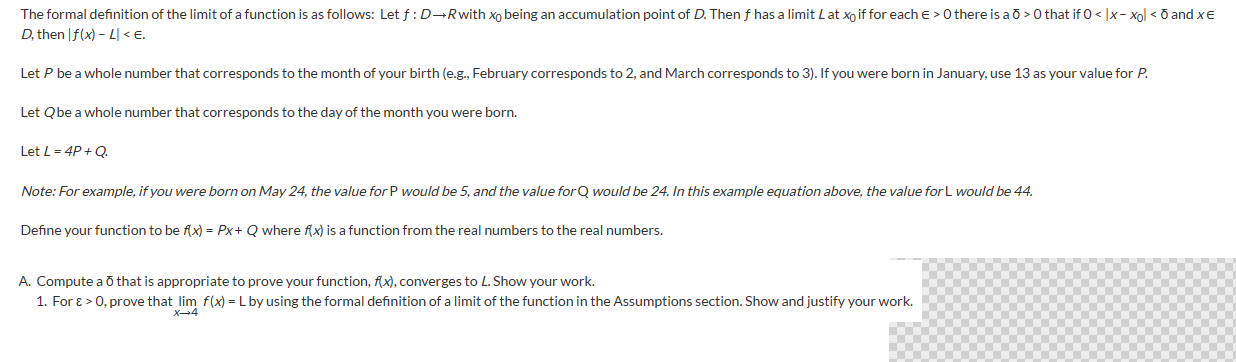 Solved The formal definition of the limit of a function is | Chegg.com