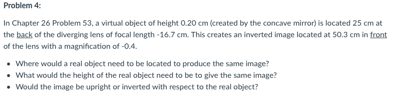 Solved Problem 4: In Chapter 26 Problem 53, a virtual object | Chegg.com