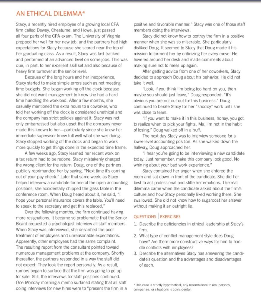 Solved Read the "Ethical Dilemma" vignette at the beginning | Chegg.com