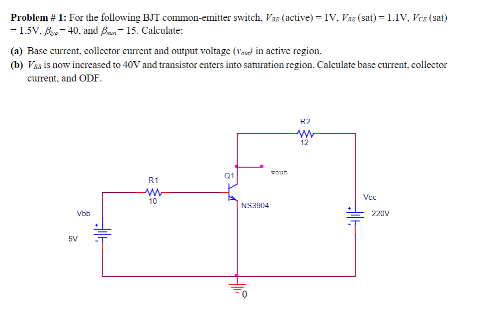 Solved Problem # 1: For the following BJT common-emitter | Chegg.com