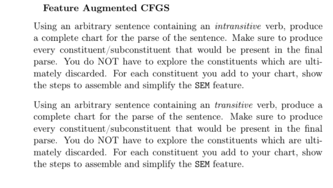 Feature Augmented CFGS Using an arbitrary sentence | Chegg.com